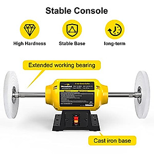Woodskil Bench Buffer Polisher 4.8A 8-Inch Polishing Machine 3600rpm with 2 pcs-Fiber Wheels for Buffing Metal, Jewelry, Wood, Jade, and Plastic Parts