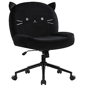 IWMH Armless Office Desk Chair with Wheels,Ergonomic Criss Cross Legged Computer Chair with Fabric Padded, Height Adjustable Wide Seat Vanity Chair,Mid Back Task Chair for Home, Bedroom (Black)