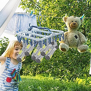 Clothes Drying Hanger with 32 Clips- Foldable Detachable Hanging Sock Rack | 360 Degree rotatable Windproof Laundry Rack, for Sock,Underwear Hanger, Clothes pegs