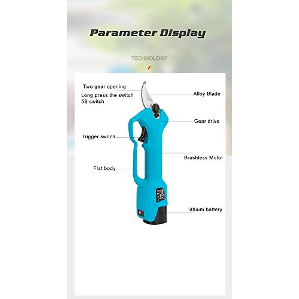 ATAAY 16.8VCordless Pruner Lithium-ion Pruning Shear Efficient Scissors Bonsai Electric Tree Branches Garden Tools Electric