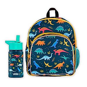 Wildkin 12 Inch Backpack Bundle with 14 Ounce Steel Reusable Water Bottle (Jurassic Dinosaurs)