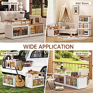 HAIXIN Storage Bins with Lights100 Gallon - Large Stackable Storage Cabinets with Wheels Tabletop & Lights, 78 Qt*4 Plastic Storage Containers for Bedroom Patio Camping Closet Organizers and Storage