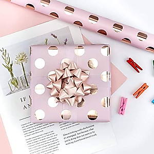 MAYPLUSS Wrapping Paper Roll - Mini Roll - 17 inch X 120 inch Per roll - 3 Different Metallic Rose Gold Design - Dots, Marble (42.3 sq.ft.ttl)
