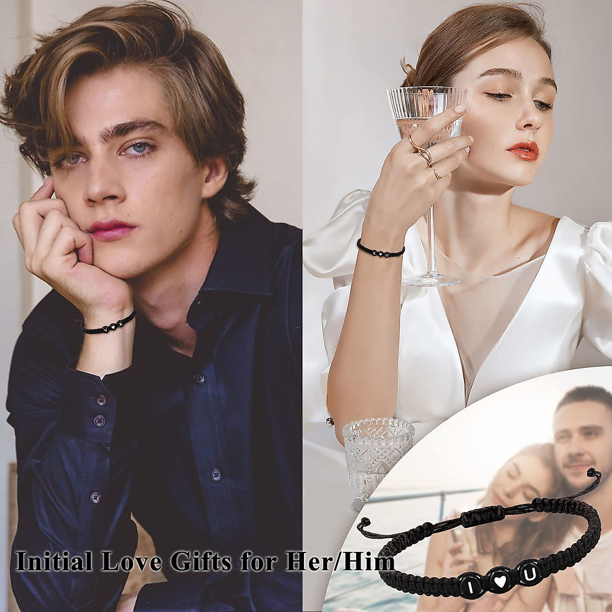 Initial Bracelet Braided Bracelets for Women Teen Gifts Letter Charm C&J Handmade Cuff Best Friend Birthday Gifts for Girlfriend Boyfriend Husband Christmas Jewelry