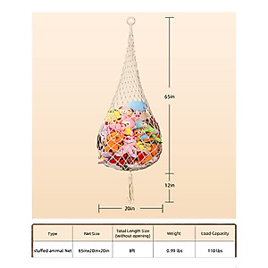 Extra Large Stuffed Animal Storage Net or Hammock, Single Hook Display Large Plush Toy! Ceiling Hanging Stuff Animal Hanger with Swag Hook, Corner Toy Storage Organizer for Kids Bedroom Playroom (Cream)