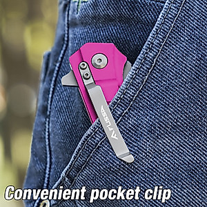FLISSA Folding Pocket Knife, Tactical Knife with Liner Lock, Tanto Blade, Pocket Clip, Glass Breaker, Seatbelt Cutter, Perfect for Hunting, Camping, Survival (Pink)