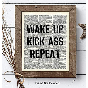 Motivational Wake Up Dictionary Art, Wall Decor Picture - 8x10 Upcycled Home Decoration Poster Print for Office, Apartment, Living Room, Gym, Studio - Inspirational Gift for Entrepreneur, Athlete