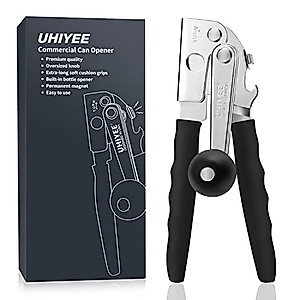 Commercial Can Opener, UHIYEE Hand Crank Can Opener Manual Heavy Duty with Comfortable Extra-long Handles, Oversized Knob, Large Handheld Can Opener Easy for Big Cans, Black