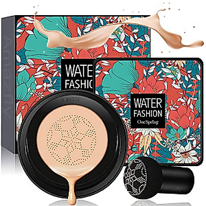 Amazfly Air Cushion CC Cream Mushroom Head Foundation, Moisturizing BB Cream Makeup Long Lasting Matte Concealer Bright Makeup Base Long Lasting with Mushroom Makeup Sponge (Natural)