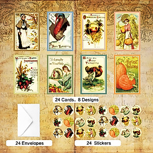 Thanksgiving Vintage Greeting Cards 24PCS Bulk Thanksgiving Cards Thanksgiving Cards for Family Thankful Cards with Envelopes for Fall Autumn Holiday Parties Celebrations Harvest Happy 4 x 6 inches
