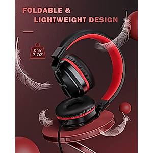 Headphones, On-Ear Wired Headphones with Microphone, Stereo Sound Headphones with 1.5m Tangle-Free Cord for Adults Children Teens Boy Girls Kids, Lightweight Foldable Headphones for School Travel