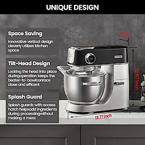 HAUSWIRT Electric Stand Mixer, LED Household Stand Mixers, 5.3QT Electric Food Mixer Stand, 11Speeds 3-IN-1 Kitchen Stand Up Mixers with Stainless Steel Egg Whisk, Dough Hook, Flat Beater, Black