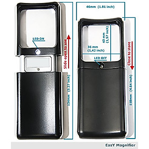 EASY MAGNIFIER Small-Magnifying-Glass With LED-Light 3x Lighted-Pocket Hand Held Lighted Magnify Glasses For Close Work Reading Books Pill Bottles; Mini Lens For Visually Impaired A Low Vision Aid