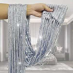 DLD String Curtains Beaded Door Curtain,Curtains Panel Divider Window Door Fly Screen for Door Wall and Window Decoration,200cm x 100 cm(200cm*100 cm,Silver), (HGB-400)