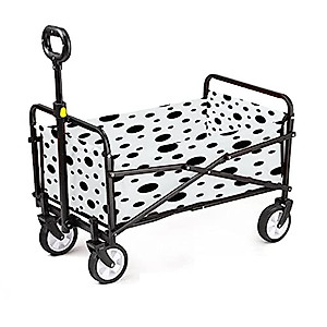 Collapsible Wagon Cart Seamless White with Black Circles Foldable Utility Wagon Large Capacity Garden Cart with Push Bar for Beach Camp Outdoor Shopping