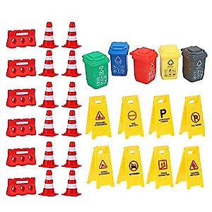 TOYANDONA 31Pcs Road Signs for Kids, Miniature Plastic Traffic Cones Mini Barrel Roadblocks Toys Set Educational Playset Pieces for Boys& Girls