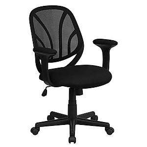Flash Furniture Y-GO Office Chair Mid-Back Black Mesh Swivel Task Office Chair with Arms