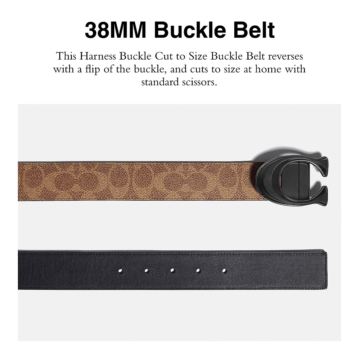 Coach 38 Mm Cts Reversible Resin Inlay C Buckle Signature Belt, Khaki/Black, One Size