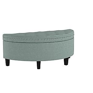 Joveco Storage Bench Half Moon Button Tufted Ottoman with Rivet Storage Room Organizer for Living Room Bedroom Entryway (Light Blue)