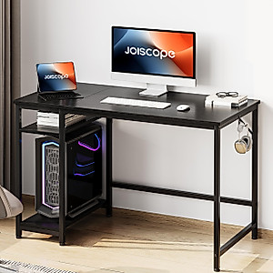 JOISCOPE Home Office Desk with Double Reversible Side Shelves and Headphone Hooks, Small Computer Desk for Working, Gaming, Studying, 40 inches, Black