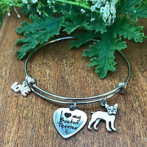 Boston Terrier Dog Bracelet - Expandable Charm Bangle for Terrier Owners - Pet Themed Jewelry