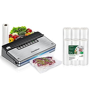 Bonsenkitchen Vacuum Sealer Machine, Stainless Steel Vacuum Food Sealer with 8-in-1 Vacuum Sealing System, 6 Food Vacuum Modes, Built-in Cutter and Bag Storage, Compact Design w/Starter Kit