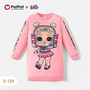 L.O.L. Surprise! Little Girls Skater A-Line Dress Long Sleeve Crewneck Sweatshirt Dress 5Y-12Y Pink