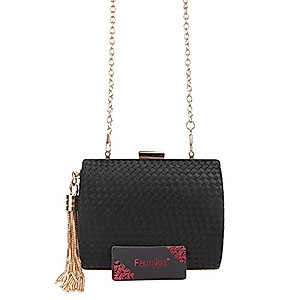 Fawziya Clutches Mini Tassel Weave Evening Clutches For Women Dress Handbags-Black
