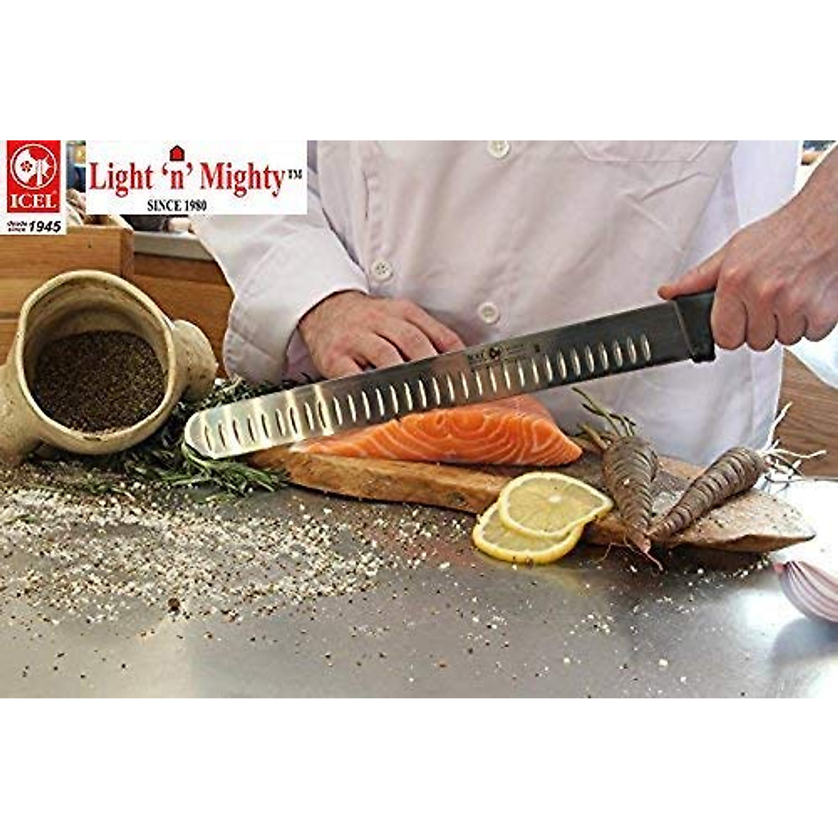 12-inch Blade Granton Edge, Turkey, Salmon, ham Slicer, Meat Slicing Knife. NSF Certified, German Steel,Knife sharpening instruction included, Best Knife to Slice Large Roast and Whole Turkey.
