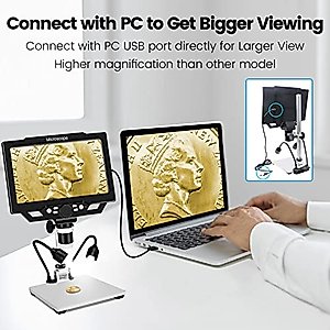 9 inch LCD Digital USB Microscope with 32G TF Card, Micsci 12MP Coin Microscope with Screen Handheld Video Camera, PC View,10" Stand,5000 mAh Rechargeable Battery,for Coins Soldering