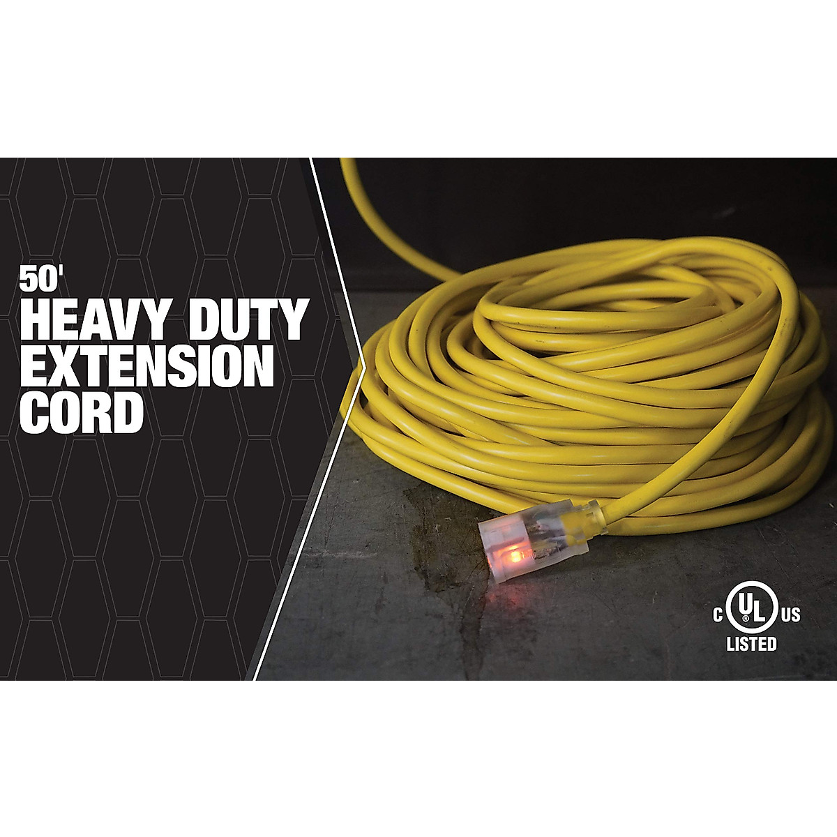 Southwire 2588SW0002 Outdoor Cord-12/3 SJTW Heavy Duty 3 Prong Extension Cord-for Commercial Use (50', Yellow), 50 Feet