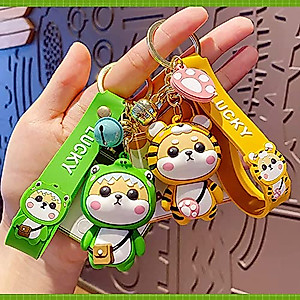 HSYHERE Men Women Boys Girls Silicone Cute PVC Shiba Inu Keychain Creative New Year Gift Bag Animal Pendant Car Key Pendant Metal Key Ring-Shiba Inu Strawberry(Pink)
