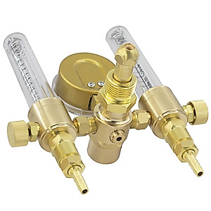 AWLOLWA Argon Regulator Dual Output CO2 Flowmeter for TIG MIG Welder Gas And Backpurge 60 SFCH - CGA 580 Inlet Connection And 5/8" x 18RH Outlet Fitting - Accurate Gas Metering Delivery System