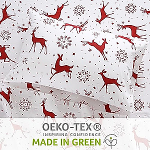 STARBEDIA Christmas Flannel Sheets Twin, 100% Cotton Holiday Bed Sheet Set, Deep Pocket Fitted Sheet, Soft Warm Brushed Christmas Sheet (Twin Size, Red Christmas Deer)