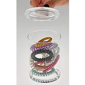 HOME-X Set of 3 Apothecary Jars, Cotton Ball & Swabs Holder, Bathroom Storage, Crystal Clear Acrylic Container with Lid-24 oz.-12 oz.-5 oz