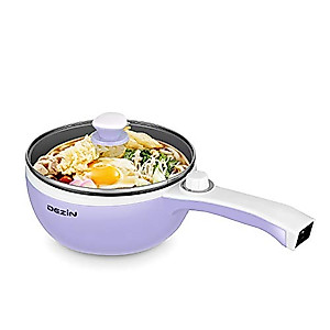 Dezin Electric Hot Pot Upgraded, Non-Stick Sauté Pan, Rapid Noodles Cooker, 1.6L Mini Pot for Steak, Egg, Fried Rice, Ramen, Oatmeal, Soup with Power Adjustment (Egg Rack Included)