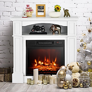 LDAILY 32" Electric Fireplace with Mantel, Freestanding Wooden Surround with 1400 W Fireplace Insert, 3D Realistic Flame, Remote Control, Overheating Safety System, Fireplace for Home RV, White