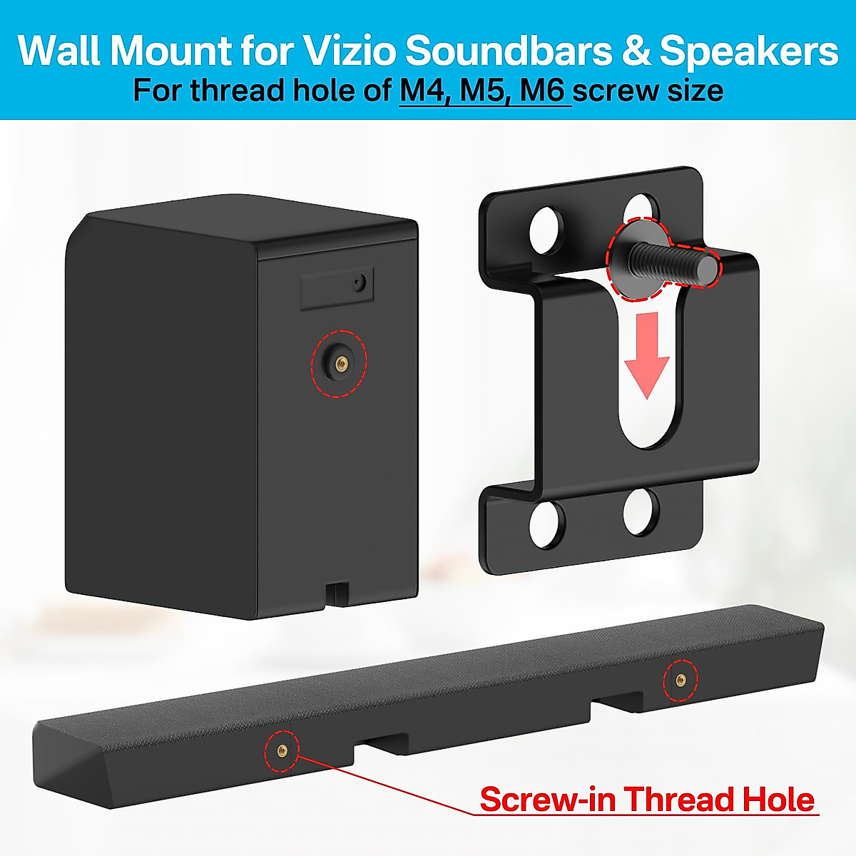 tiebutie Soundbar Wall Mount for Vizio Sound Bar Mount Mounting Bracket for Vizio Rear Speaker Mount - Space Saving Bracket for Vizio Soundbar Wall Mount Under or Above TV