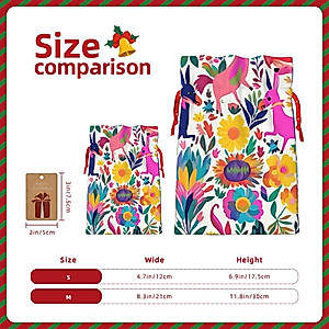 RLDOBOFE Christmas Gift Bags With Drawstring Mexican Otomi Animals Christmas Burlap Gift Bag Christmas Drawstring Bag for Halloween Xmas Candy Bags Reusable Xmas Present Bags for Party Decorations