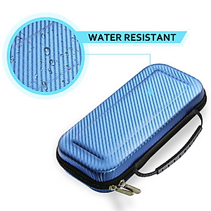 TJS Case for Nintendo Switch with [2 Pack Tempered Glass Screen Protector] Carbon Fiber Texture Hard Travel Carrying Case Shell Carry Pouch - Blue