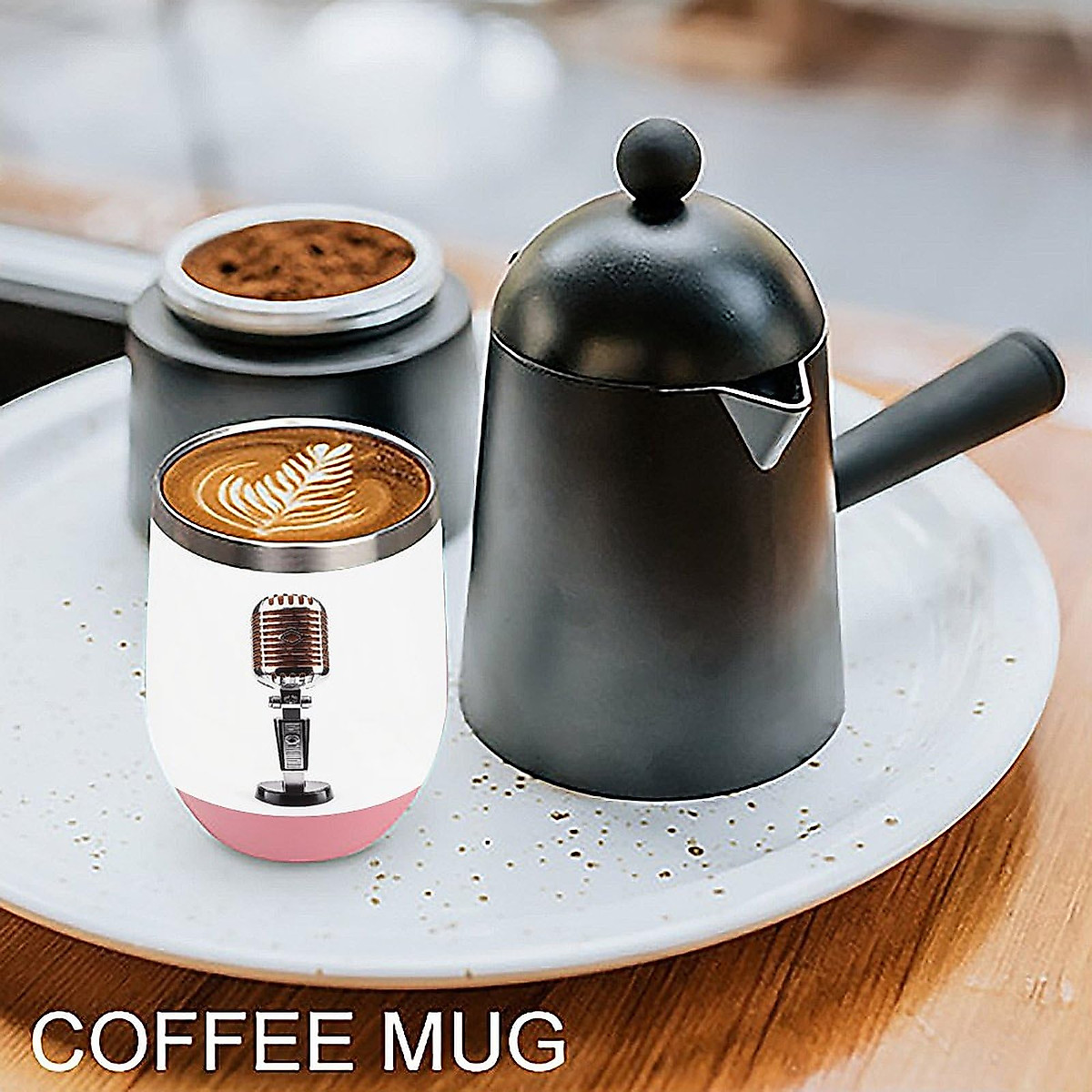 Vintage Microphone Printed Thermos Cup Stainless Steel Travel Mugs Stemless Double Wall Insulated Coffee Cup Insulated Wine Glasses Travel Tumbler for Cold & Hot Drinks