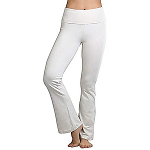 ToBeInStyle Women’s Premium Comfortable Cotton-Blend Fold Over Flared Yoga Pants Leggings - Bone - X-Large