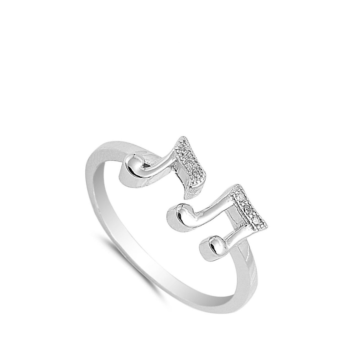 White CZ Open Music Note Ring .925 Sterling Silver Band Size 8