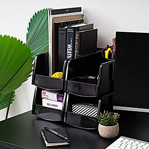 IRIS USA Inc. 13" x 6" x 5" Large Plastic Stackable Open Front Organizer bin Caddy Basket for Refrigerator Freezer Kitchen Pantry Cabinet Workshop Garage Classroom Office Crafts Supplies 8 Pack Black