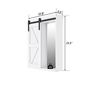 BARNER HOME Wall Mounted Medicine Cabinet with Mirror, Bathroom Wall Cabinet Farmhouse Sliding Barn Door with 3 Tier Storage Cabinet for Living Room,White