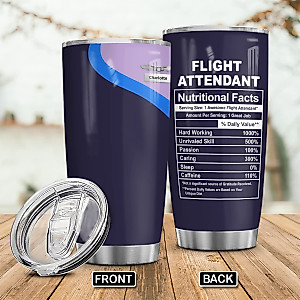 Wassmin Personalized Flight Attendant Gifts Flight Attendant Nutrition Facts Tumbler 20oz 30oz Stainless Steel Coffee Travel Mug Tumblers Cup Birthday Christmas Gifts For Women Men