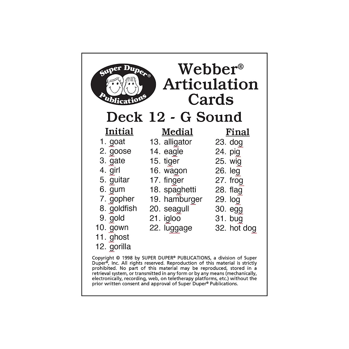 Super Duper Publications | Articulation G Sound Fun Deck | Vocabulary and Language Development Flash Cards | Educational Learning Materials for Children