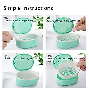 Denture Case, Double Denture Slot Cup Case Wet & Dry Portable Denture Case Portable False Teeth Container, Denture Cup with Lid for Cleaning Household Office Travel (Green)