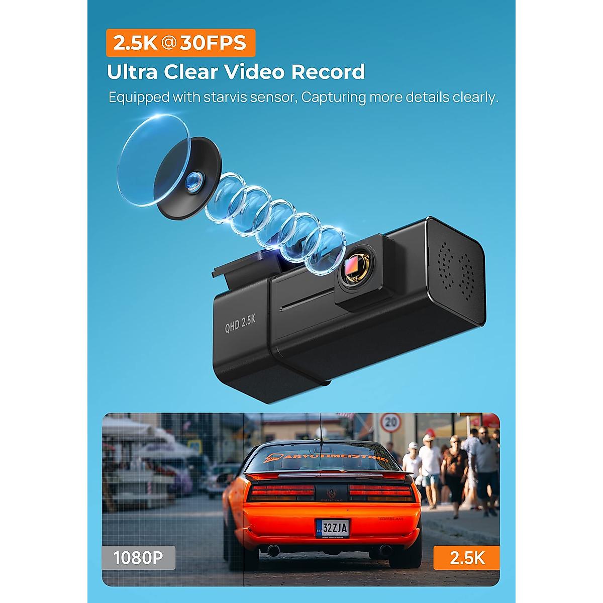 Dash Cam WiFi 2.5K 1440P Front Dash Camera for Cars, E-YEEGER Car Camera Mini Dashcams with App, Night Vision, 24H Parking Mode, G-Sensor, Loop Recording