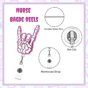 Radiology Xray Badge Reel Halloween Nurse Retractable Badge Clip Pink Skull Hand Badge Holder Funny for Student RN CNA ER Hospital Worker Gifts Radiology Tech Student Essentials